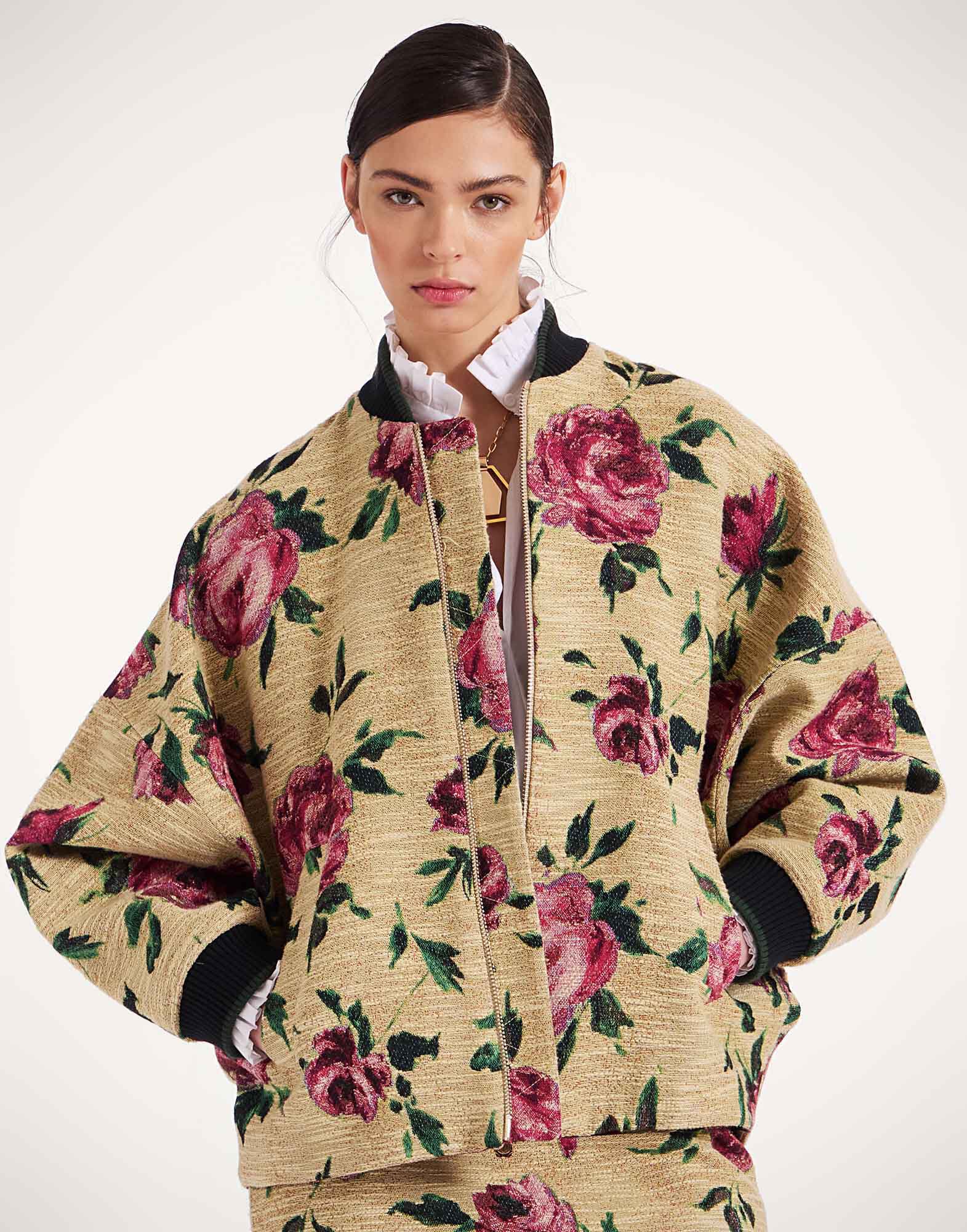 Brooklyn Bomber in Roses Light Beige for Women | La DoubleJ