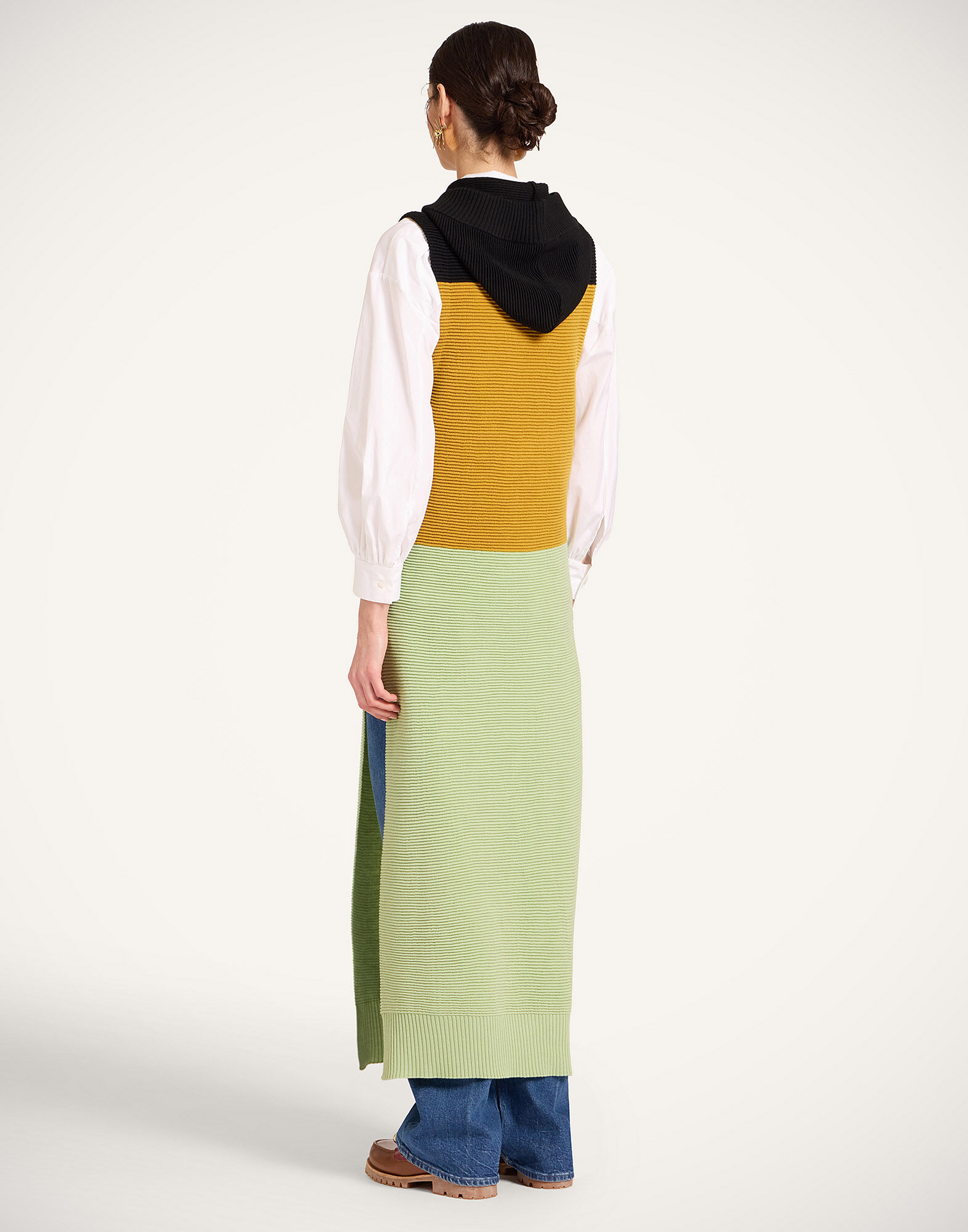 Hoody Dress in Color Block Black, Yellow & Green for Women | La DoubleJ