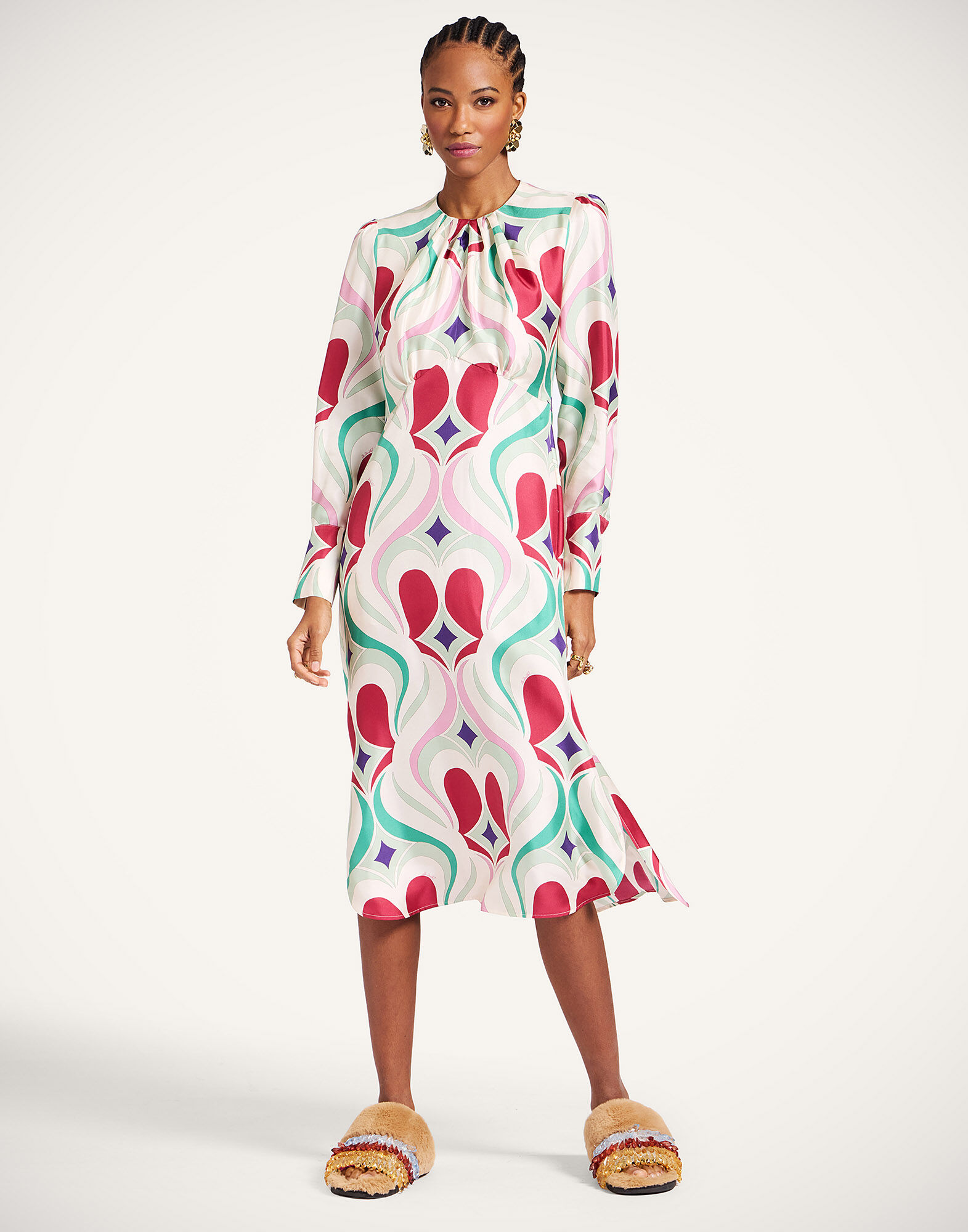 Eve Midi Dress in Macro Jive Ecru for Women | La DoubleJ
