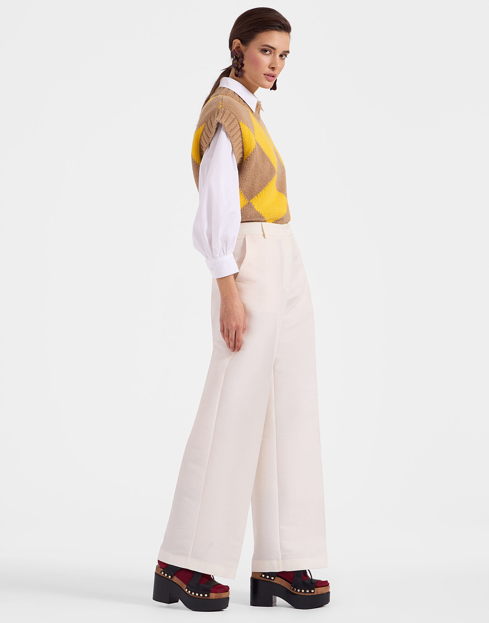 Argyle Gilet in Camel/Yellow for Women | La DoubleJ