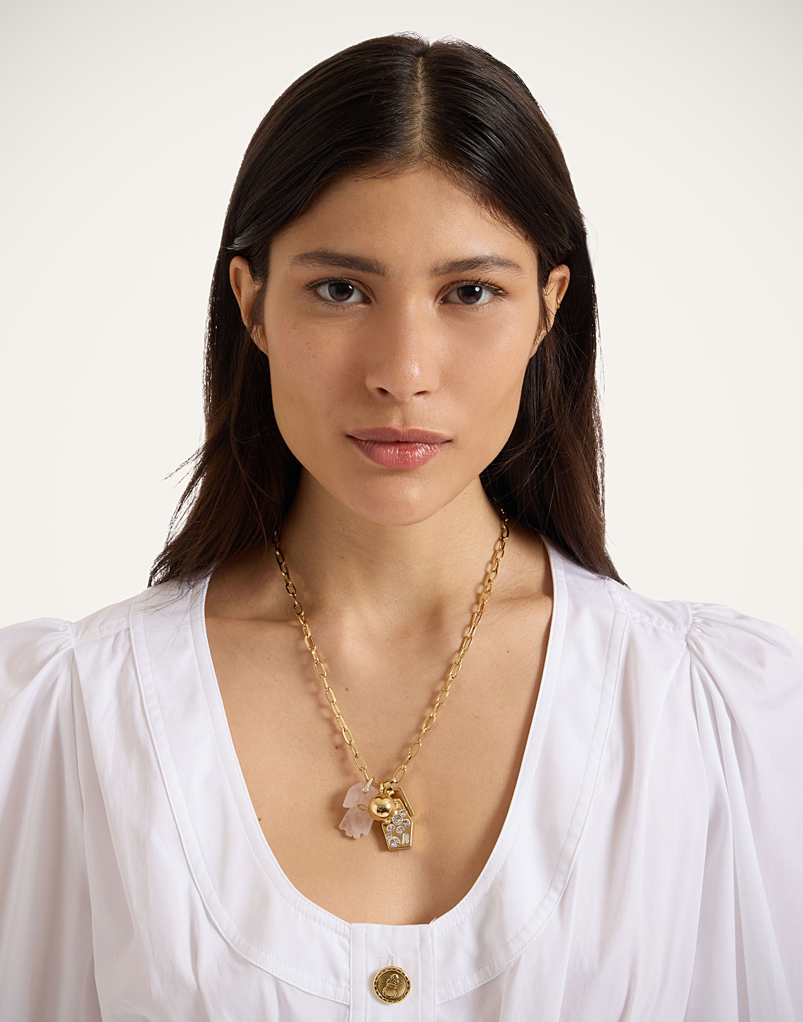 Protection Charm Necklace in 24k Gold Plate & Pink Quartz for Women ...