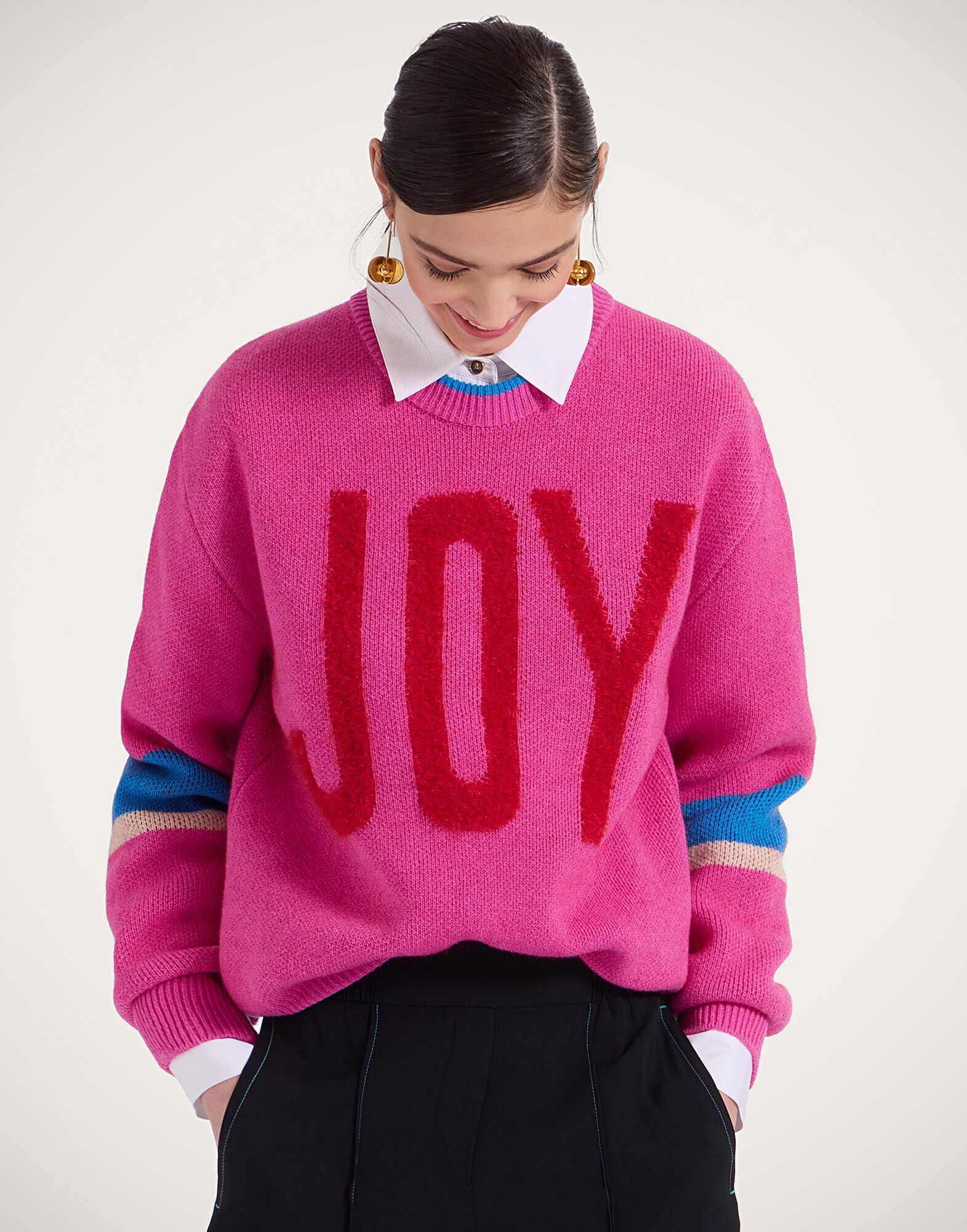 Joy Sweater in Color Block Pink & Red for Women | La DoubleJ