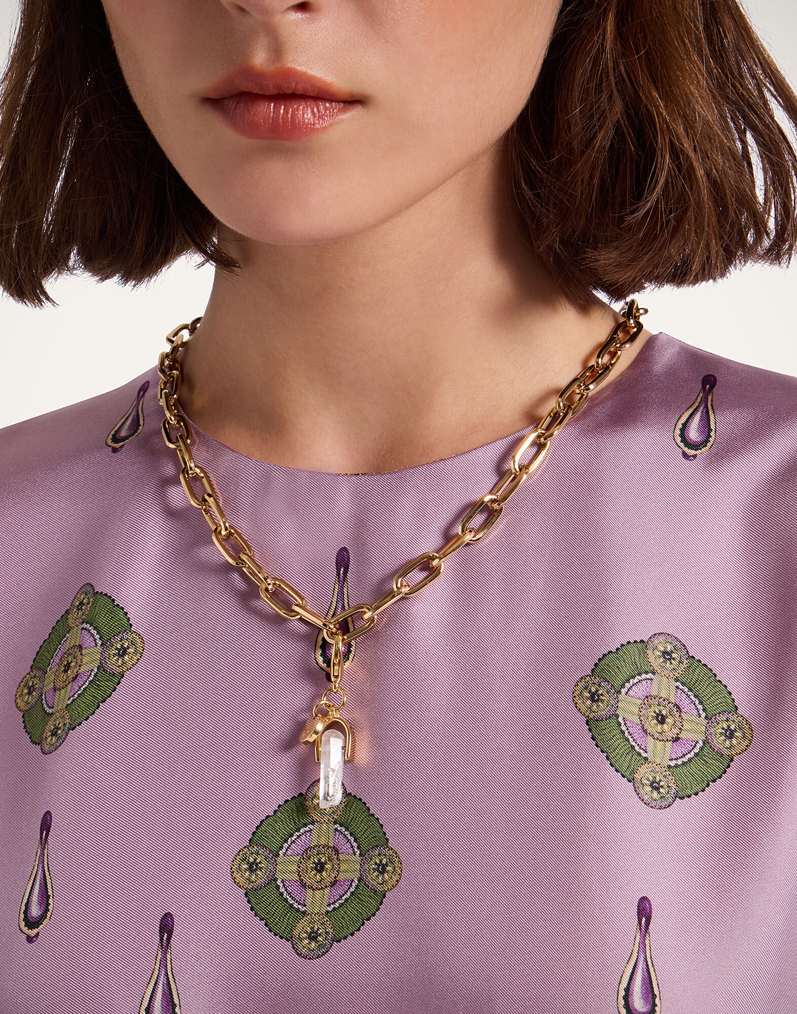 Mini Pillar Charm in 24k Gold Plate & Clear Quartz for Women | La DoubleJ